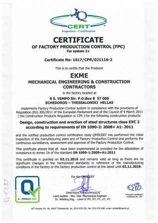 EKME obtains EN 1090 Certification | EKME